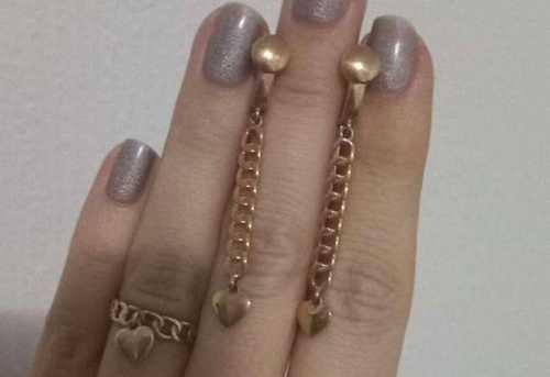 Серебряные серьги и кольцо с позолотой