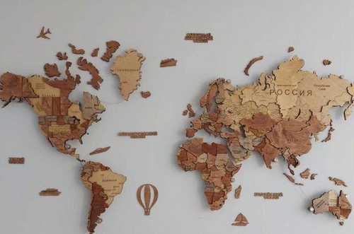 Панно карта мира из дерева