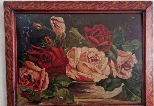 Картина маслом на холсте розы СССР