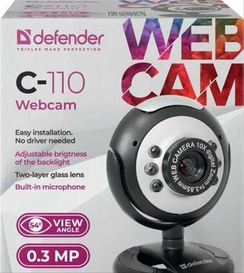 WEB-камера defender C-110 черная 0.3Мп подсветка К