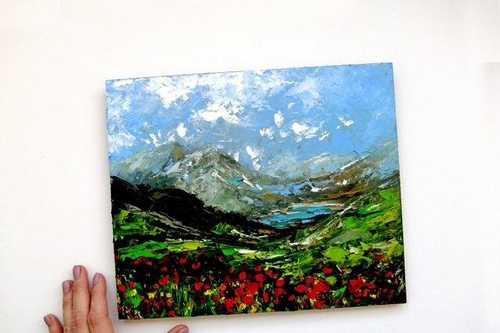Картина с горами Летний пейзаж маслом
