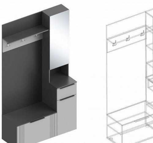 Прихожая Вита правая тёмно серый лофт