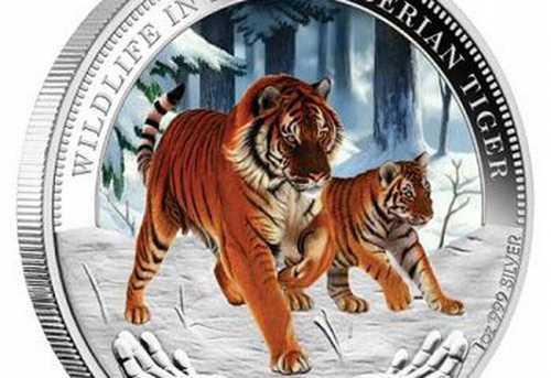 Монета Сибирский тигр серебро Тувалу 2012 г футляр