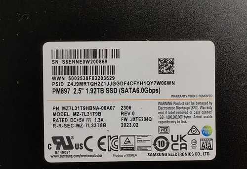 SSD Samsung PM897 1.92тб MZ7L31T9hbna-00A07