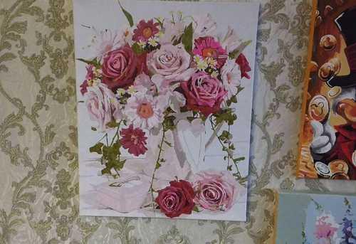 Картина по номерам раскрашенная Букет из роз