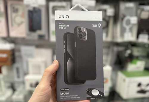 Чехол Uniq кожаный черный на iPhone 15 pro / max