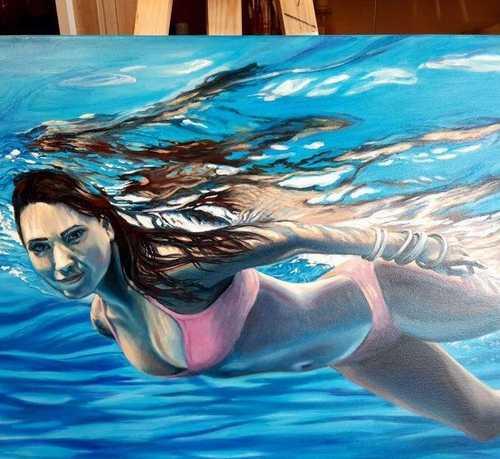 Картина маслом на холсте девушка под водой
