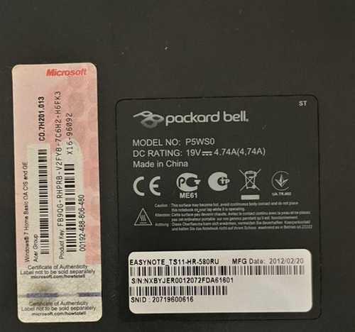 Ноутбук packard bell на запчасти