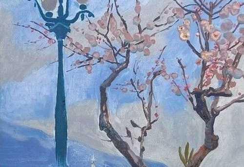Картина маслом на холсте море пейзаж Ялта,весна