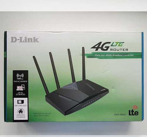 Wi-Fi роутер D-Link DWR-M960, 4G LTE, черный