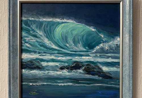 Картина маслом 20х20см, море, волна. Живопись