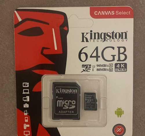 Карта памяти microsd 64gb Kingston