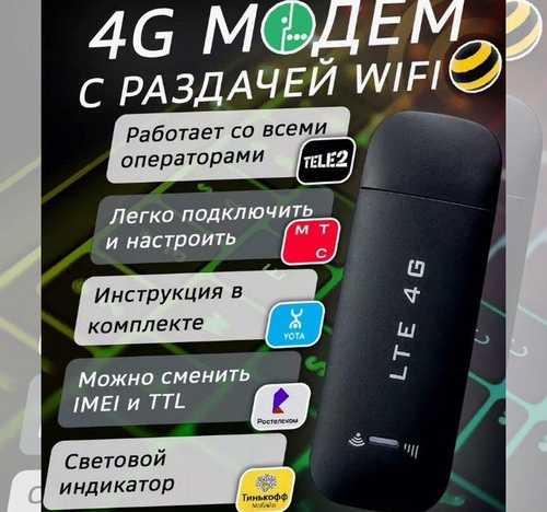 LTE 4G USB Modem with Wi-Fi HotSpot с Любой Sim