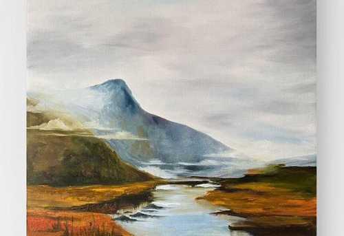 Картина маслом пейзаж "Река в долине" (60х60 см)