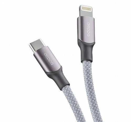Кабель Deppa Magneto, USB-C - Lightning, 27Вт, 1.5м, магнитный, нейлон, серый