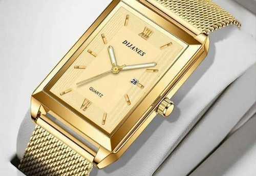 Золотые часы мужские с квадратным циферблатом