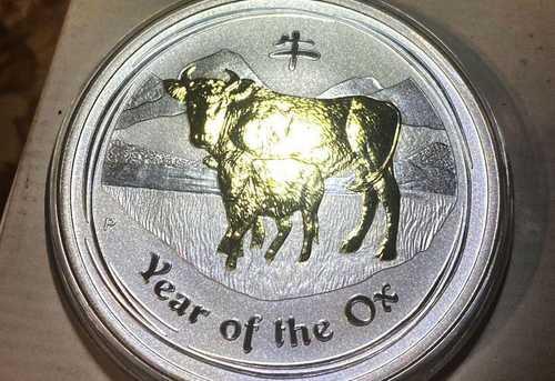 Монета серебро Австралия год быка