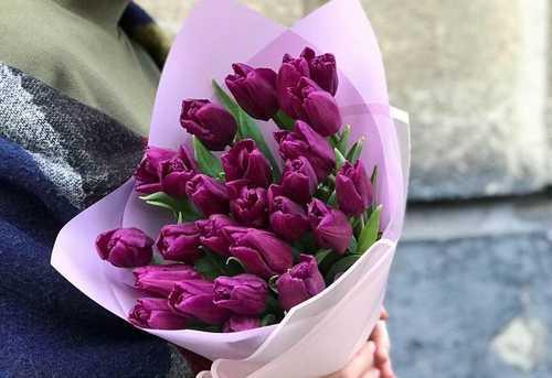 Букет из 25 тюльпанов «Фиолетовый закат»