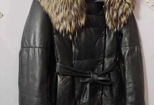Кожаный пуховик пальто натуральный 42 (S)