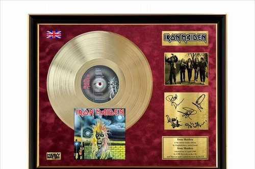 Iron Maiden золотой винил с автографами в рамке