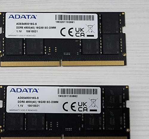 Набор 2x16Гб: 2x sodimm DDR5 adata AD5S480016G-S