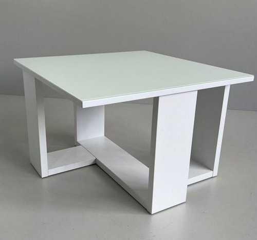 Журнальный столик белый, стекло, 60х60 см