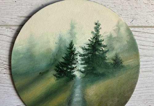Картина маслом лесной пейзаж, Маленькая картина