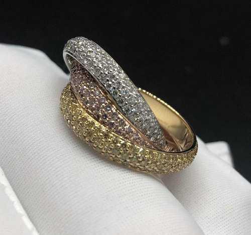Кольцо Cartier Trinity средняя модель белое золото 585 проба 468 шт. бриллиант 1.9422 карат