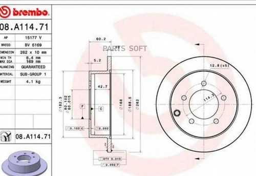 Brembo 08.A114.71 Диск тормозной задн. с уф покрыт