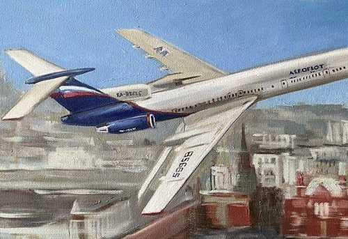 Картина маслом на холсте Самолет Ту-154