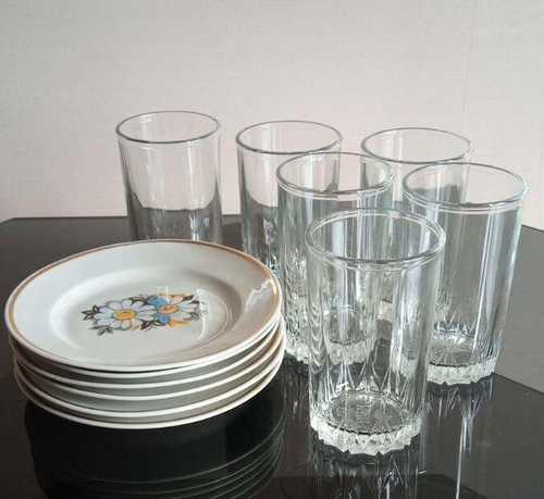 Стеклянные стаканы, тарелки СССР, посуда