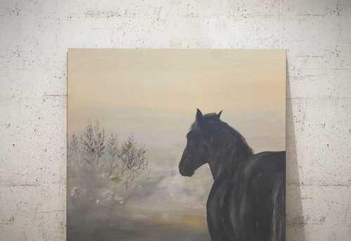 Картина интерьерная маслом на холсте с лошадью