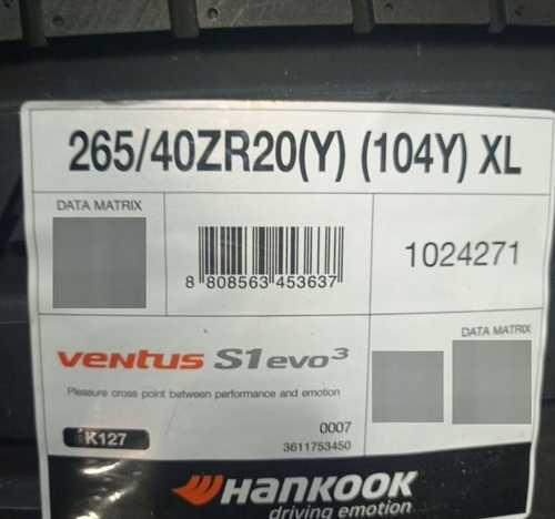 Hankook Ventus S1 Evo 3 K127 265/40 R20 104Y