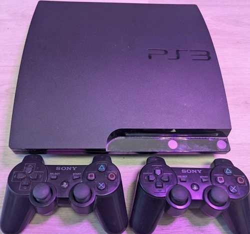 Sony PlayStation 3 Slim, 160 ГБ, Прошитая, 2 геймпада