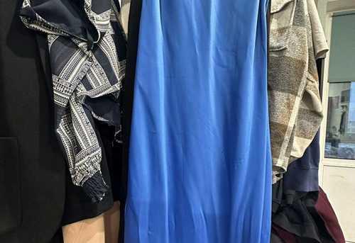Платье сорочка шелковое синее