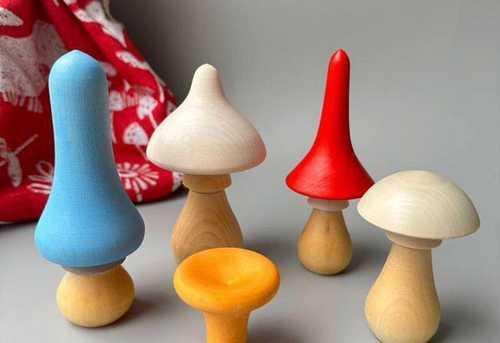Деревянные игрушки грибочки