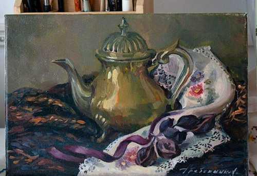 Картина маслом на холсте "Натюрморт с чайником"