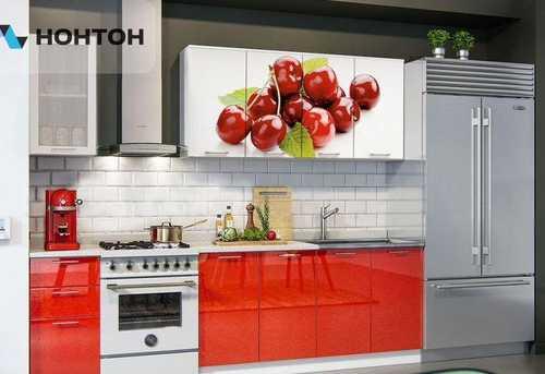 Кухня Вишня 2.0 м белый глянец / красный металлик