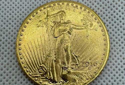 Золотая монета 20 дол 1916 год
