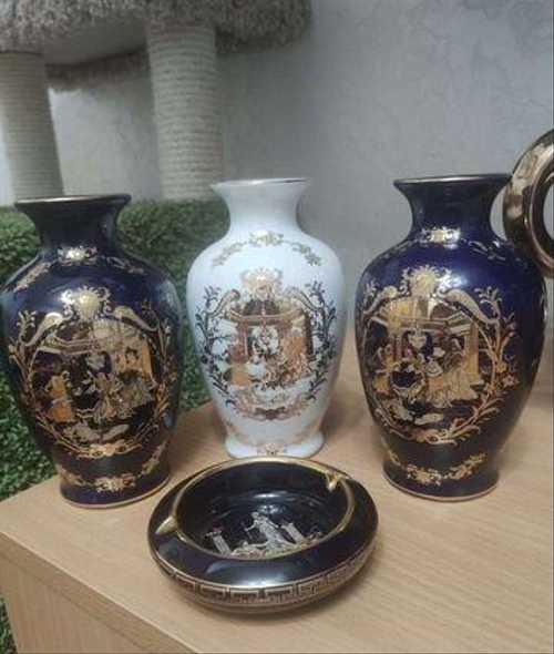 Китайский фарфор вазы и пепельница с позолотой