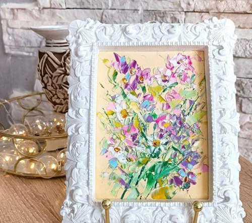 Картина маслом полевые цветы картина в рамке