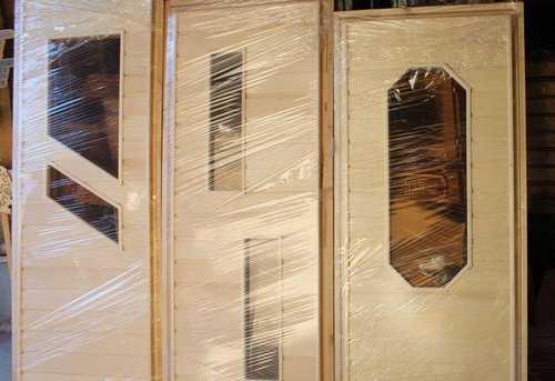 Двери деревянные в баню со стеклом