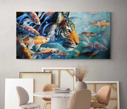 Картина маслом Тигр и рыбы