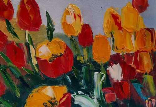 Картина маслом "Тюльпаны. Весна"
