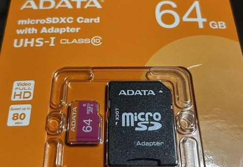 Карта памяти Adata micro 64 gb новая