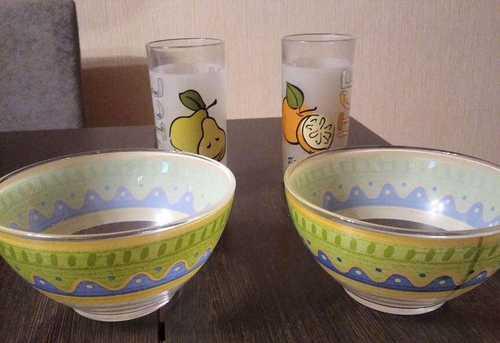 Посуда стекло(стаканы для сока и салатники)