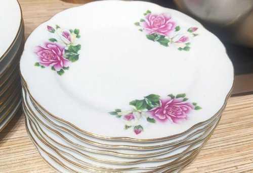 Тарелки винтаж с розами десертные, Китай
