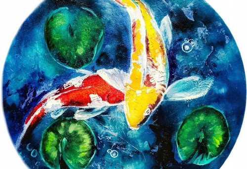Картина рыбки "Карпы Кои" маслом на холсте