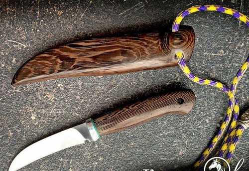 Шейный мини нож из х12мф в чехле из дерева