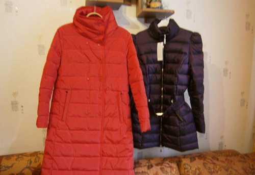 Куртка с рукавом буф цвета фуксия и пальто красное